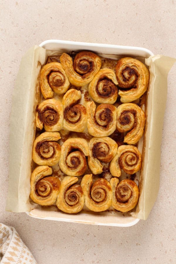 Puff Pastry Cinnamon Rolls (with two glaze options!)