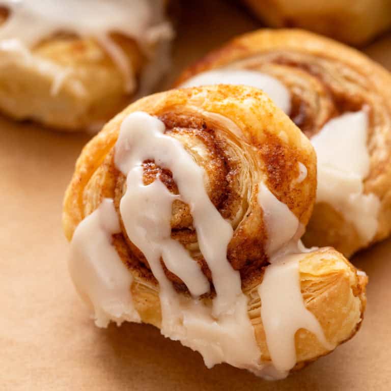 Puff Pastry Cinnamon Rolls (with two glaze options!)